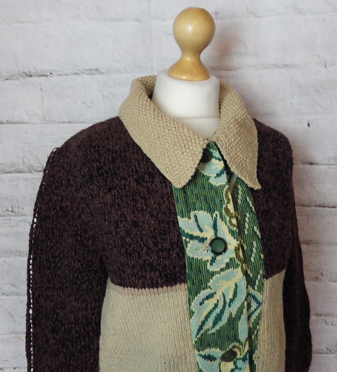 Vintage Floral Jacquard Knit Coatigan - Handmade Longline Cardigan Size ...