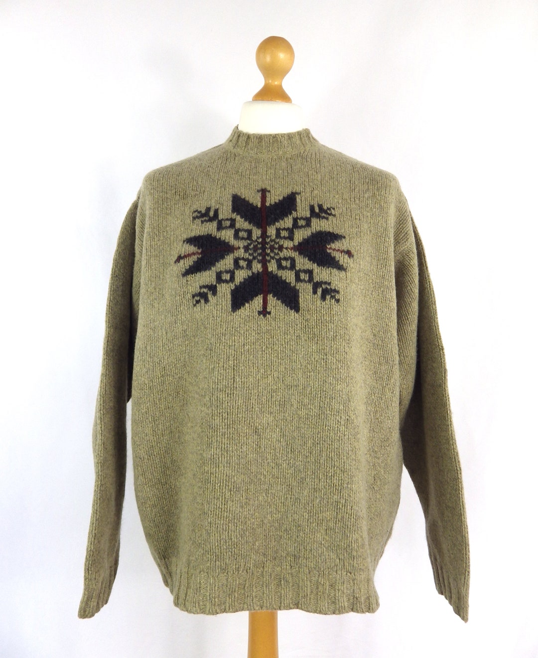 Vintage Aztec Wool Sweater - Brown Rustic Pullover XXL 50" - Etsy UK