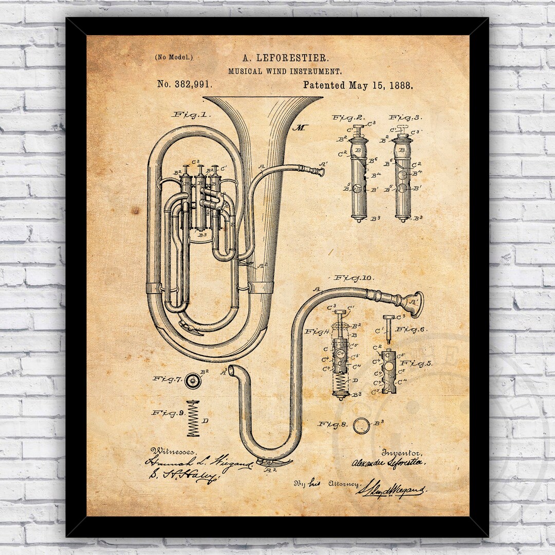 Tuba Brass Musical Instrument Patent Blueprint Wall Art Print Decor ...