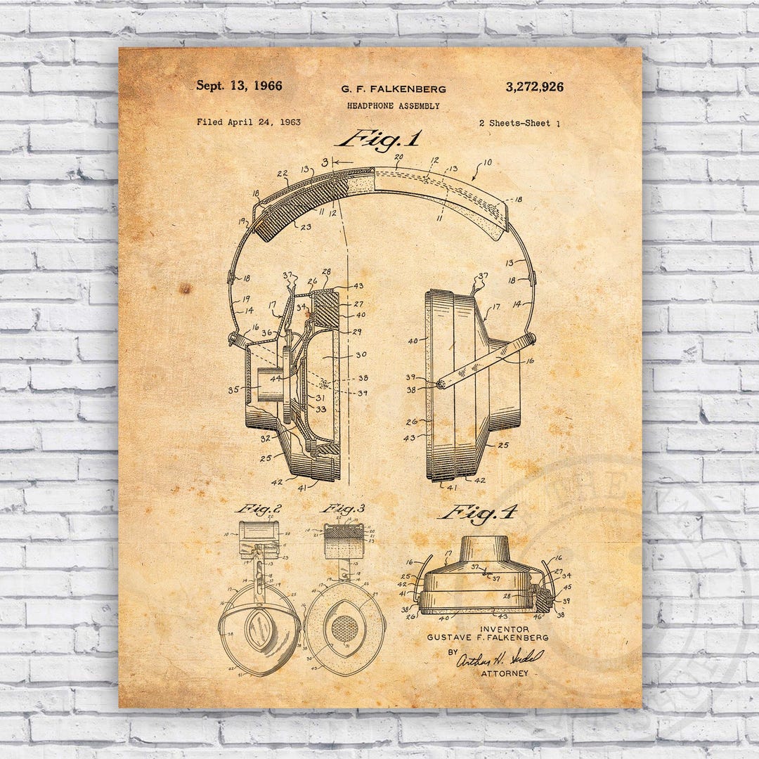 Headphones Patent Blueprint - Wall Art Print Decor - Size Options - Etsy