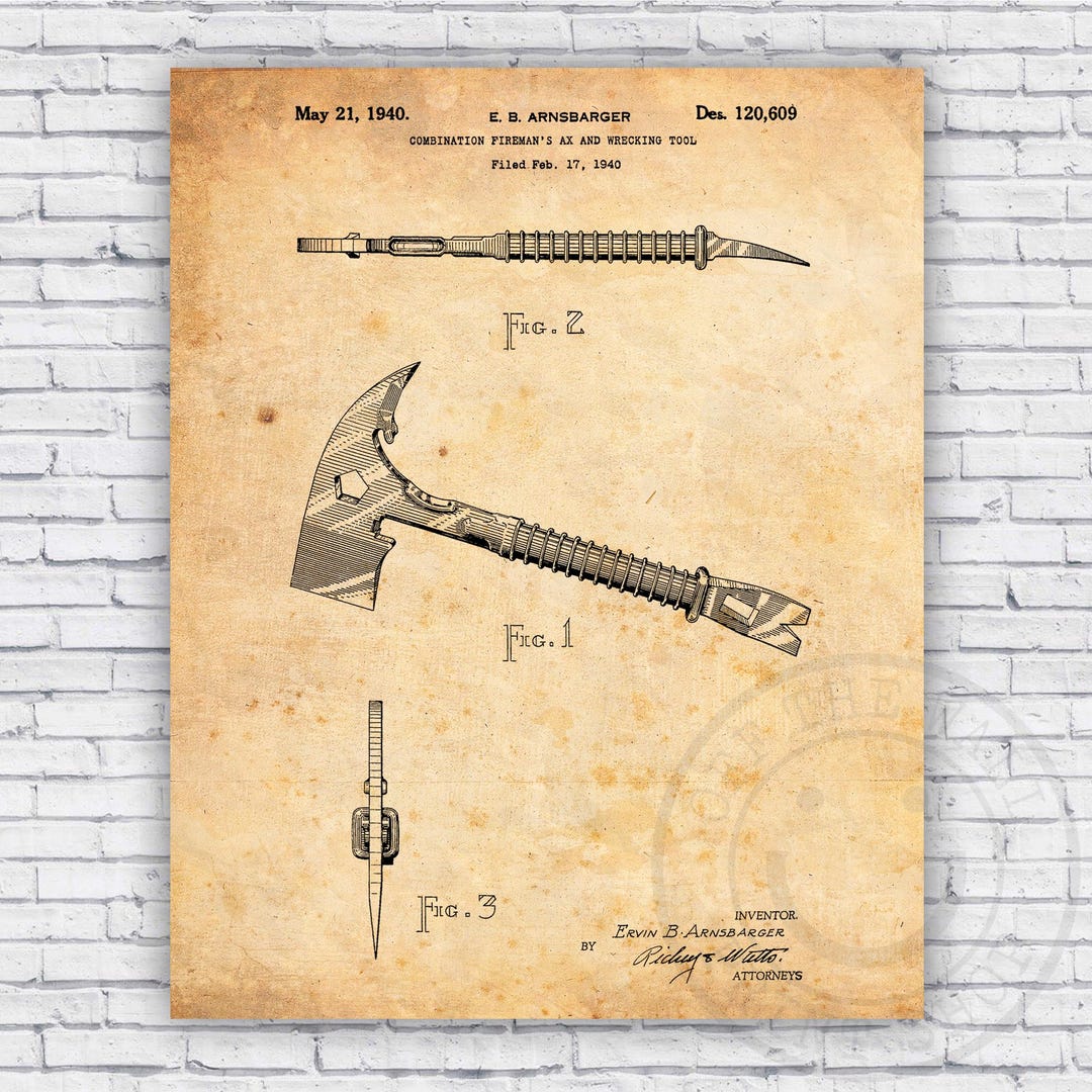 Firefighter Axe Patent Blueprint - Wall Art Print Decor - Size and ...