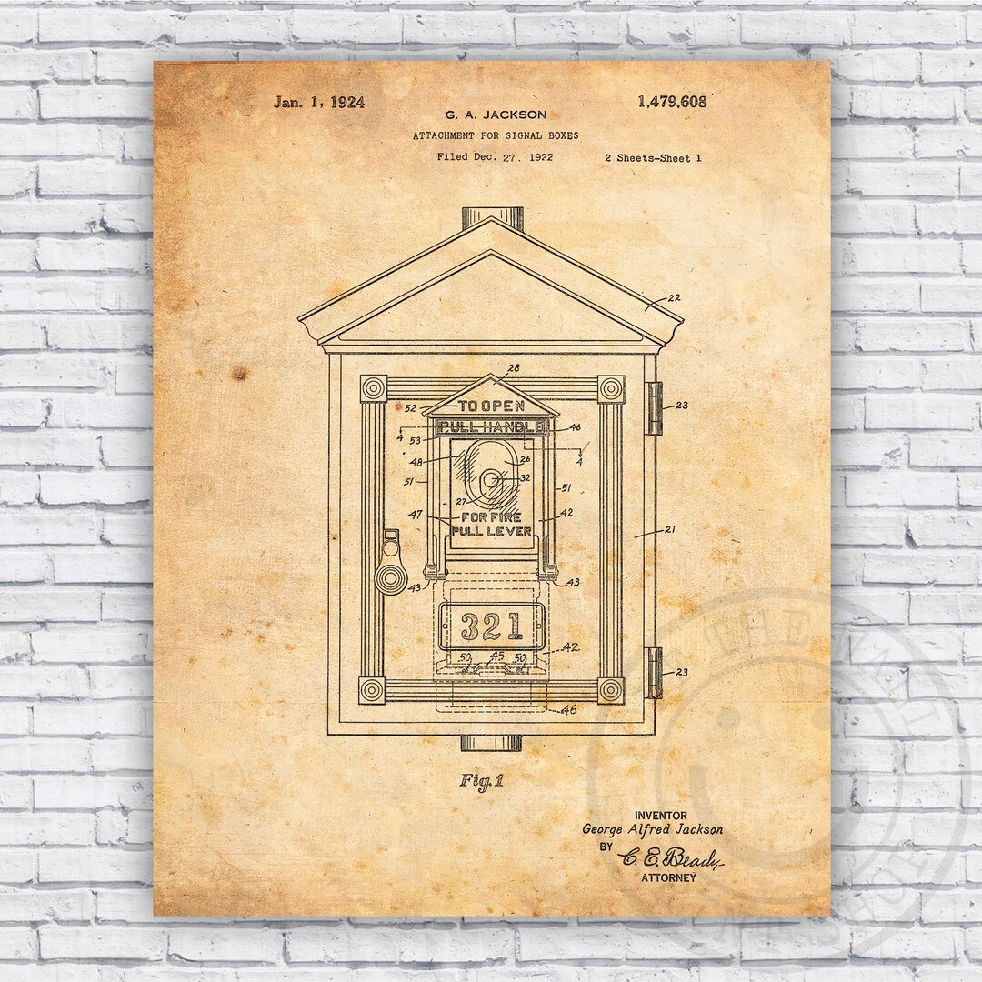 Firefighter Station Emergency Signal Alarm Box Patent Blueprint - Wall ...