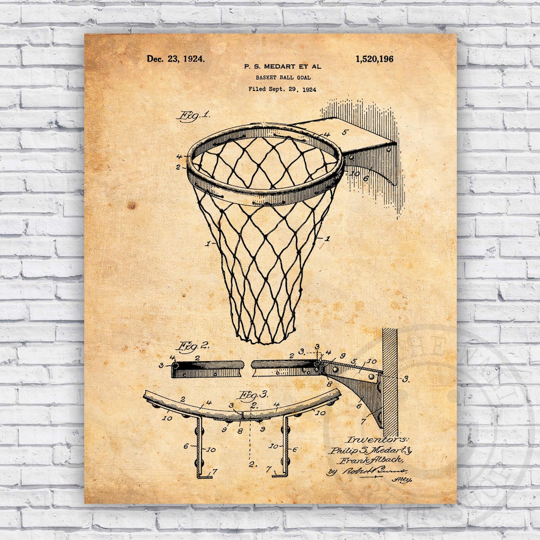 Basketball Hoop Goal Sports Patent Blueprint - Wall Art Print Decor ...