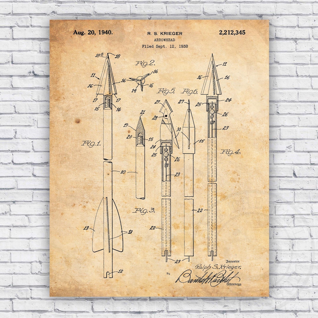 Archery Arrowhead Patent Blueprint - Wall Art Print Decor - Size ...