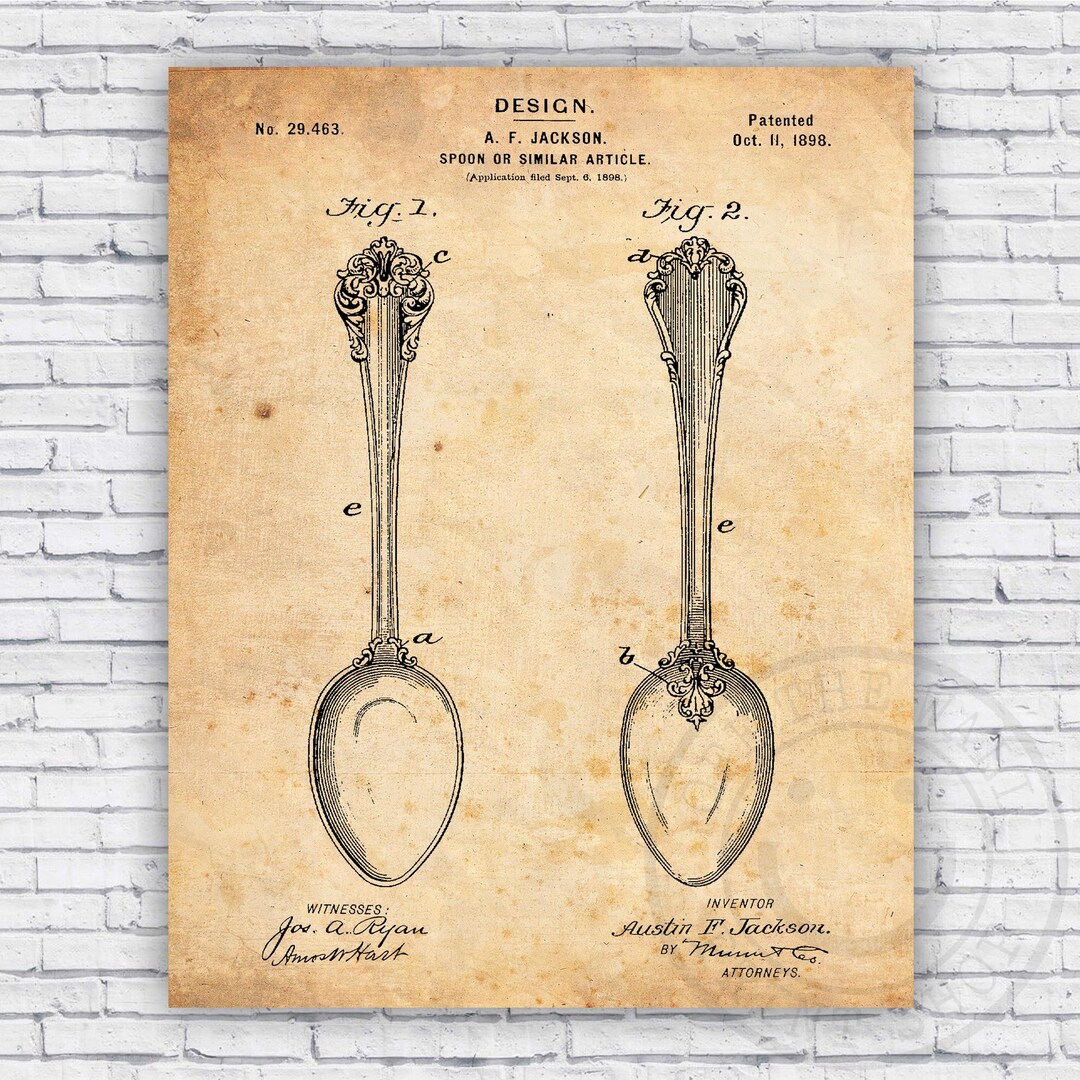 Spoon Patent Blueprint - Wall Art Print Decor - Size Options - Etsy