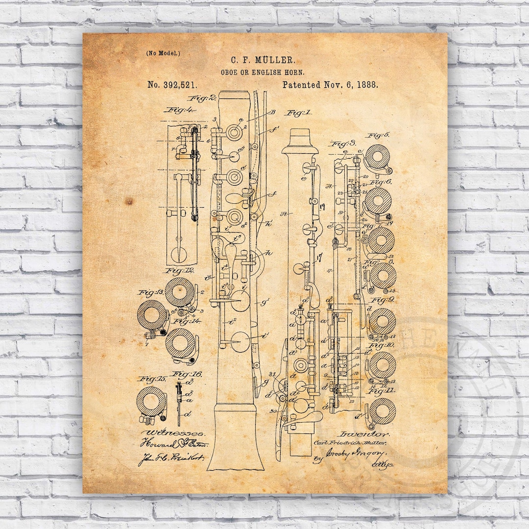 Oboe English Horn Woodwind Instrument Patent Blueprint - Wall Art Print ...