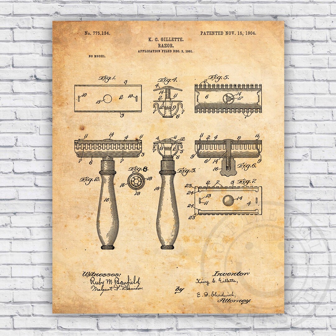 Double Edge Razor Shaving Patent Blueprint - Wall Art Print Decor ...