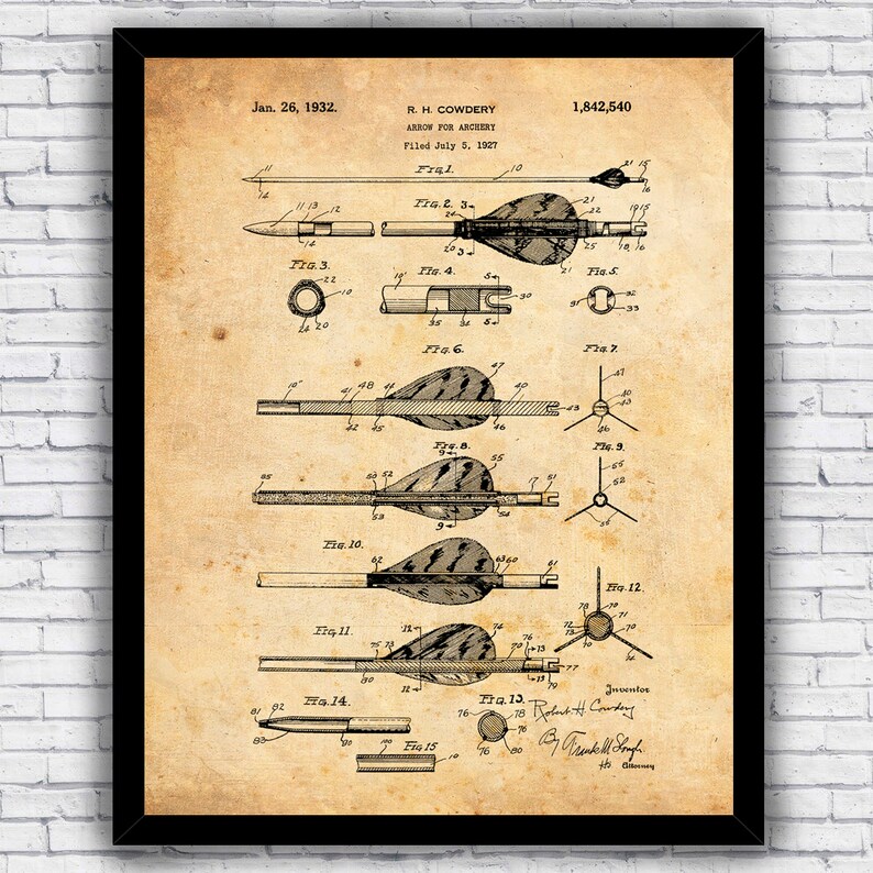 Archery Arrow Bow Hunting Outdoorsman Patent Blueprint Wall - Etsy