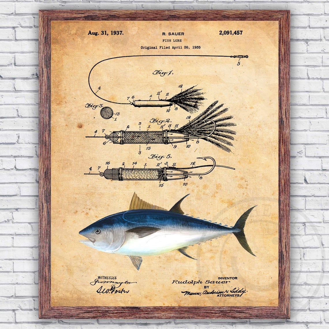 Bluefin Tuna Fishing Lure Hook Patent Blueprint - Wall Art Print Decor ...