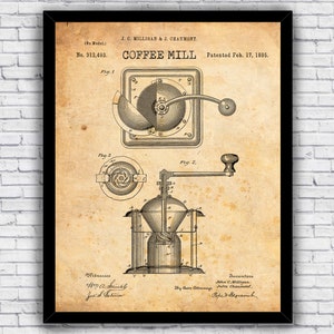 Coffee Grinder Mill Patent Blueprint - Wall Art Print Decor - Size and ...