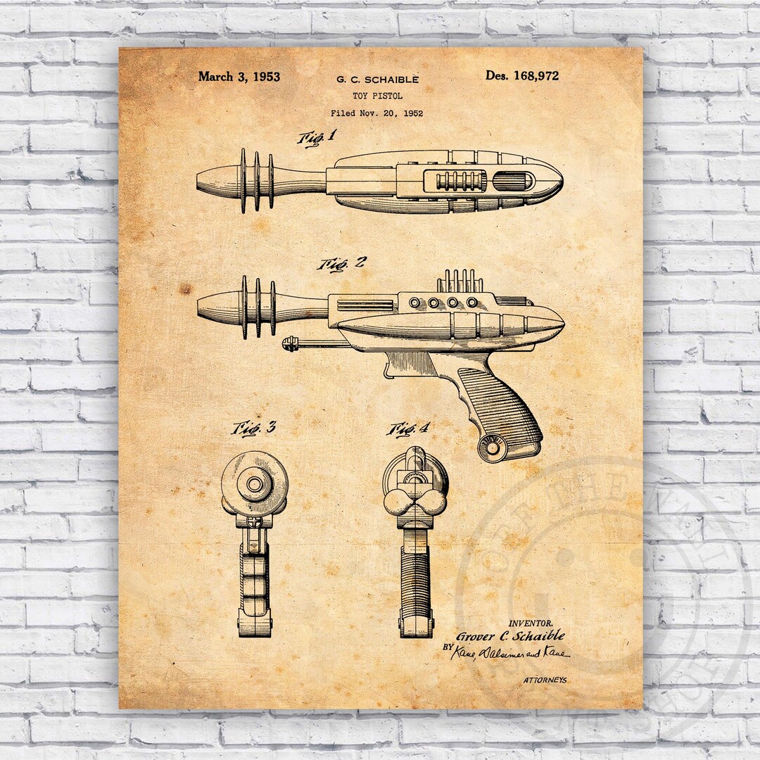 Ray Gun Retro Space Toy 1950s Sci-fi Patent Blueprint - Wall Art Print ...
