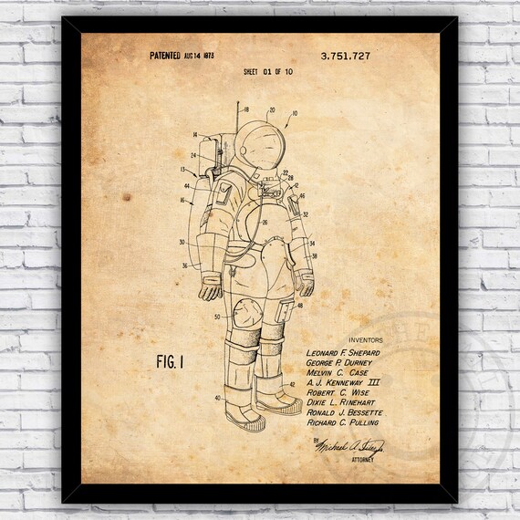 Astronaut Space Suit Patent Blueprint Wall Art Print Decor | Etsy