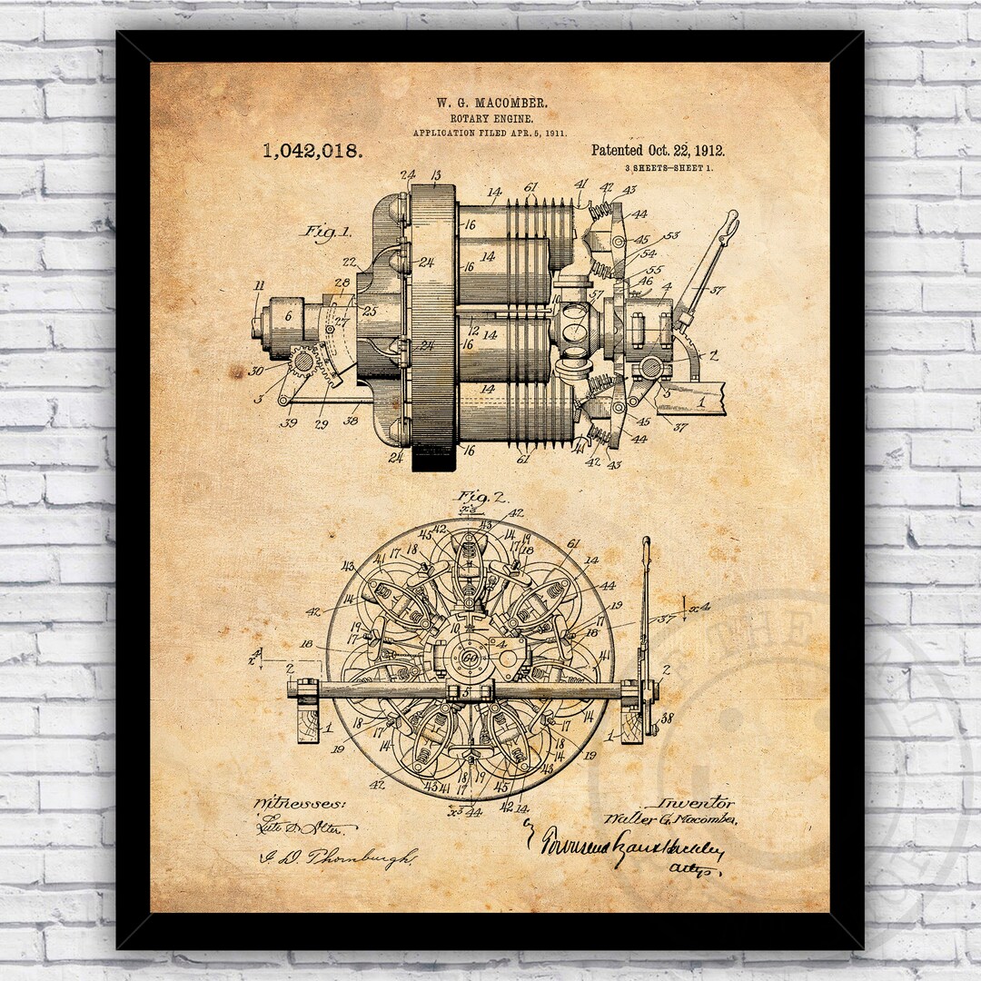 Rotary Axial Cylinder Auto Engine Patent Blueprint - Wall Art Print ...