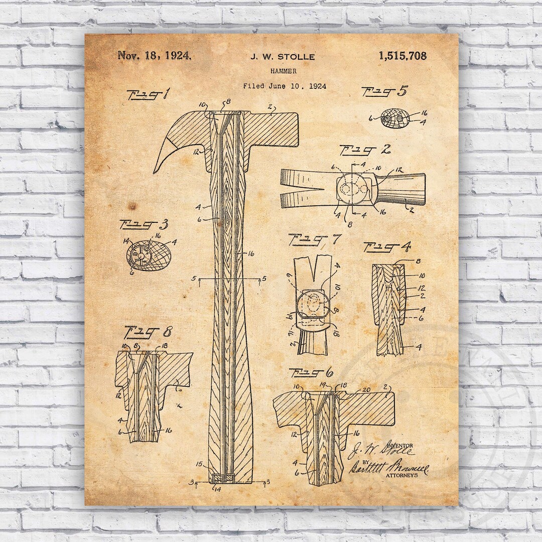 Hammer Tool Patent Blueprint - Wall Art Print Decor - Size Options - Etsy