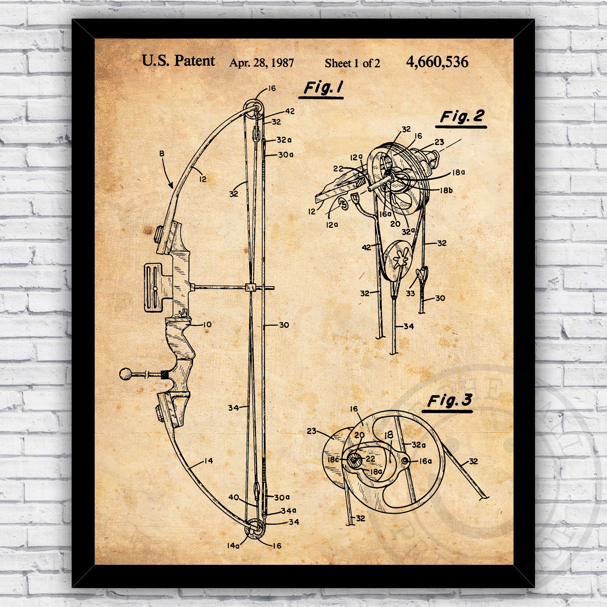 Archery Compound Bow Outdoorsman Patent Blueprint Wall Art - Etsy