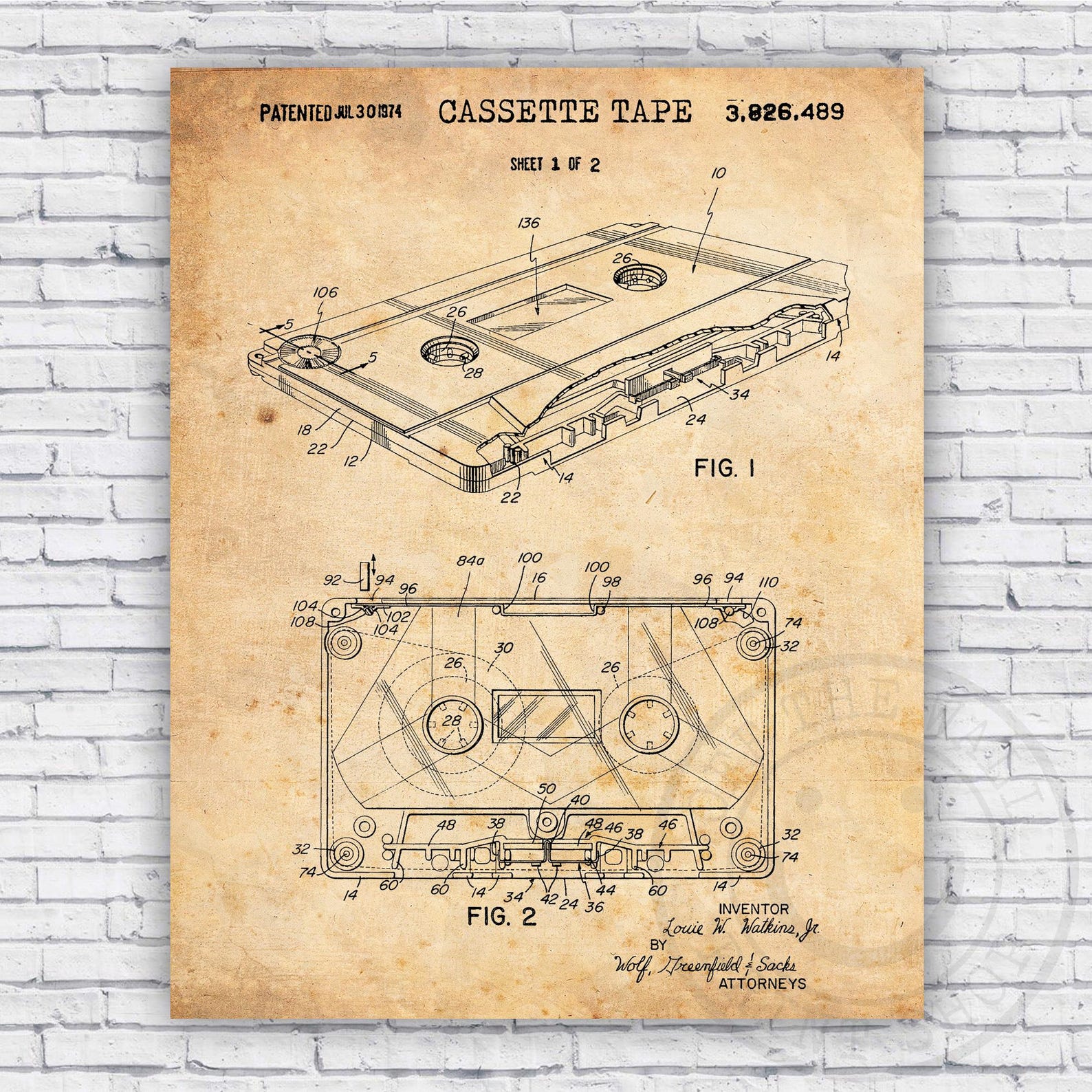Cassette Tape Patent Blueprint - Wall Art Print Decor - Size Options - Etsy