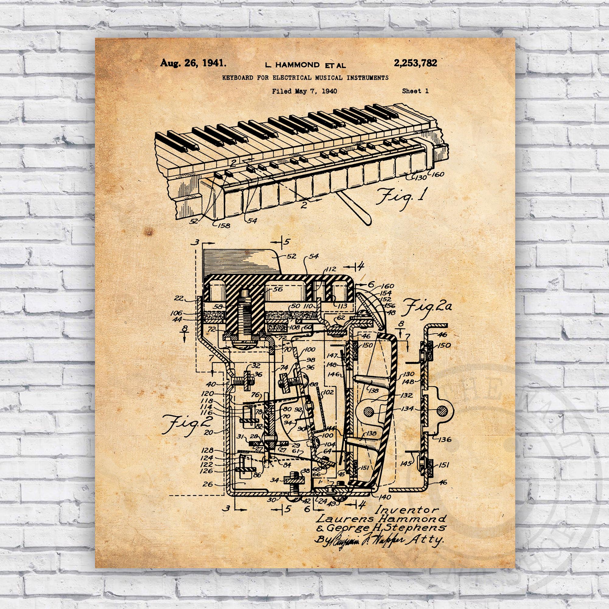 Electric Keyboard Patent Blueprint - Wall Art Print Decor - Size ...