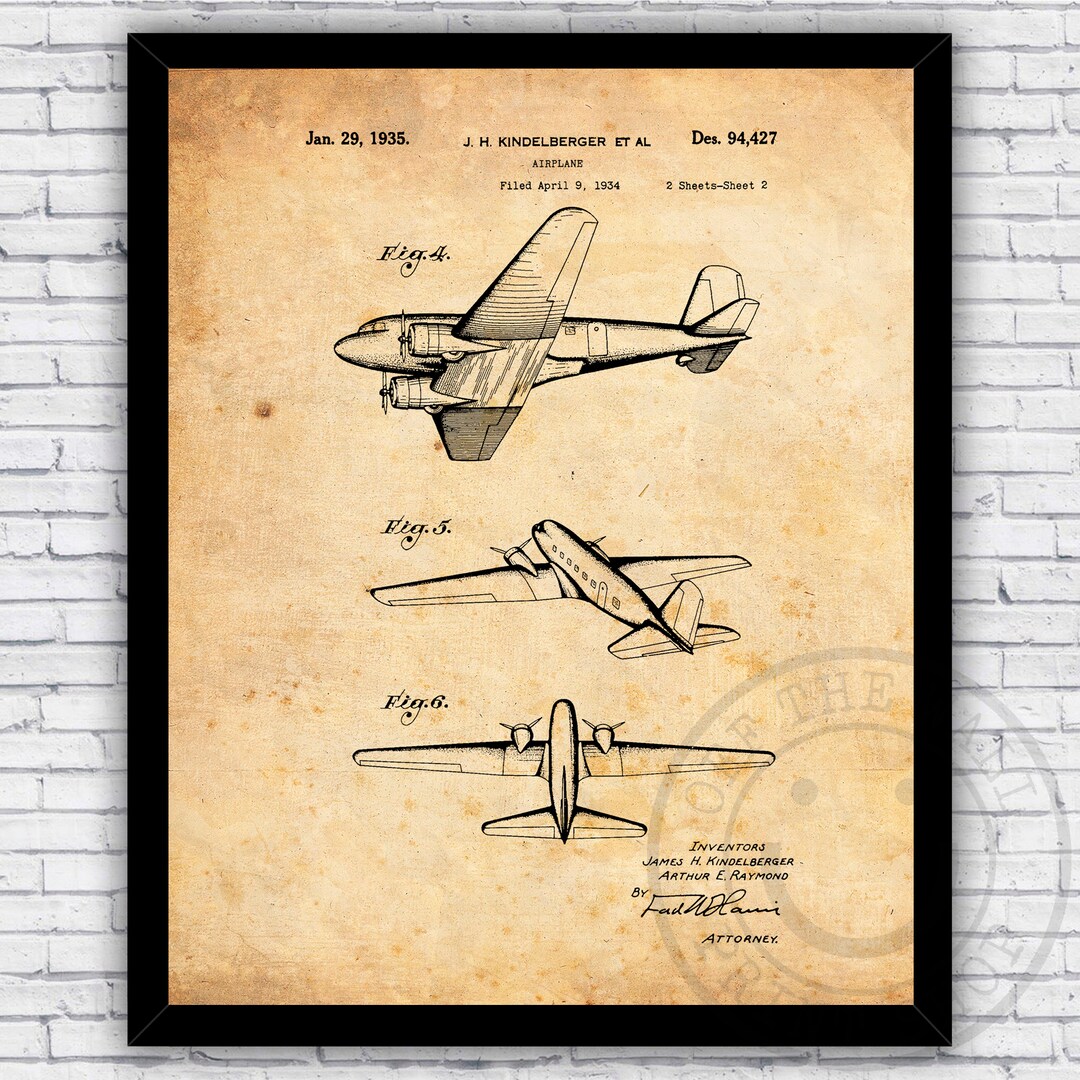 Douglas DC-2 Aircraft Plane Flying Patent Blueprint Aviation Wall Art ...