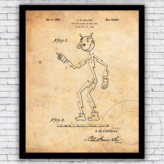 Reddy Kilowatt Electricity Mascot Patent Blueprint Wall Art | Etsy