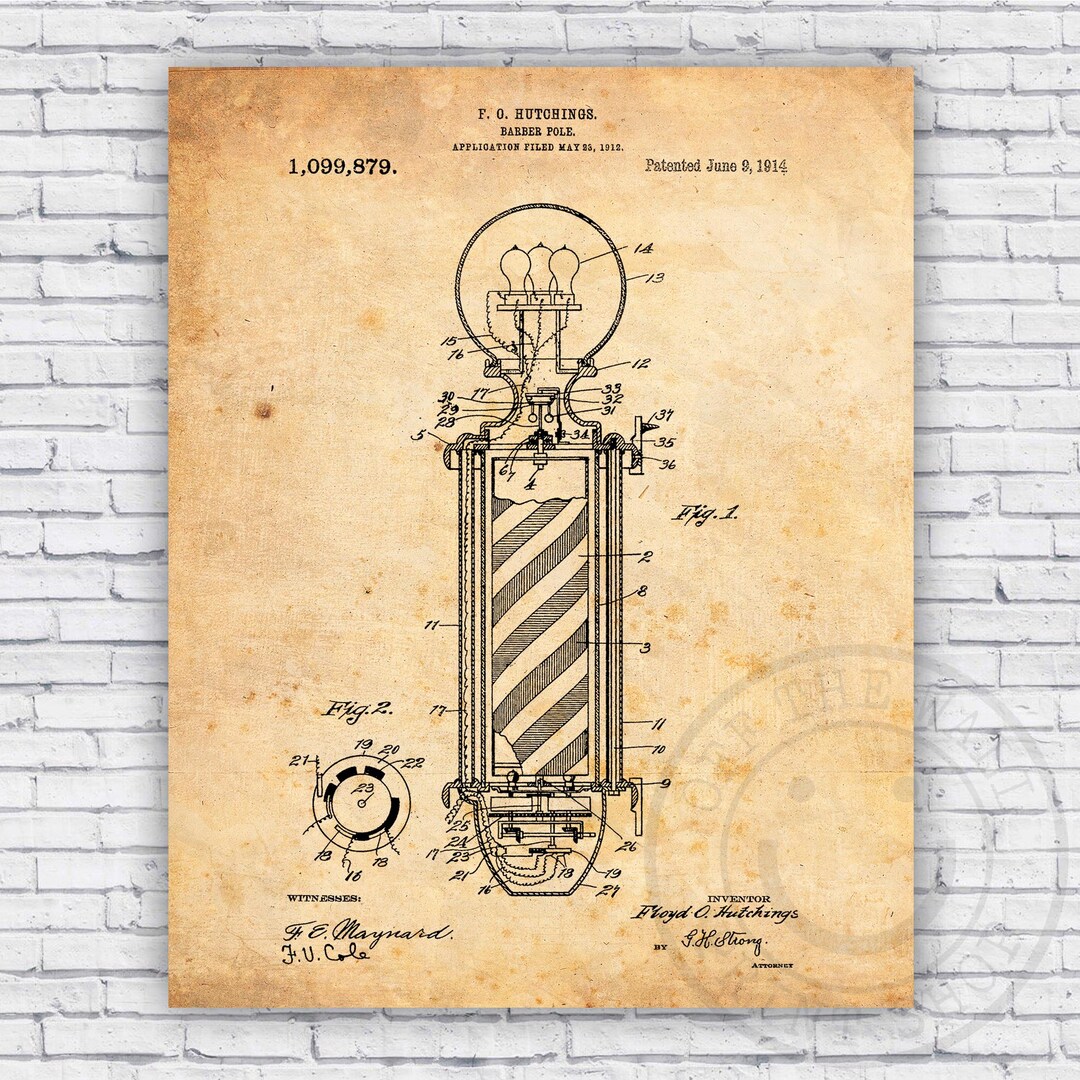 Barber Shop Pole Patent Blueprint - Wall Art Print Decor - Size Options ...