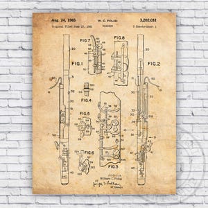 Bassoon Woodwind Patent Blueprint - Wall Art Print Decor - Size Options ...