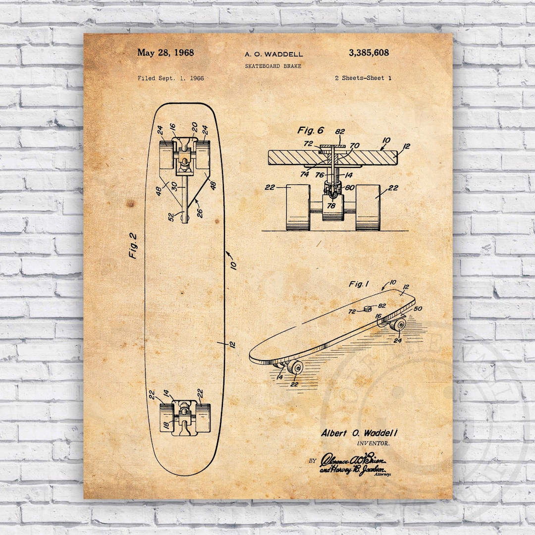 Skateboard Patent Blueprint - Wall Art Print Decor - Size Options - Etsy