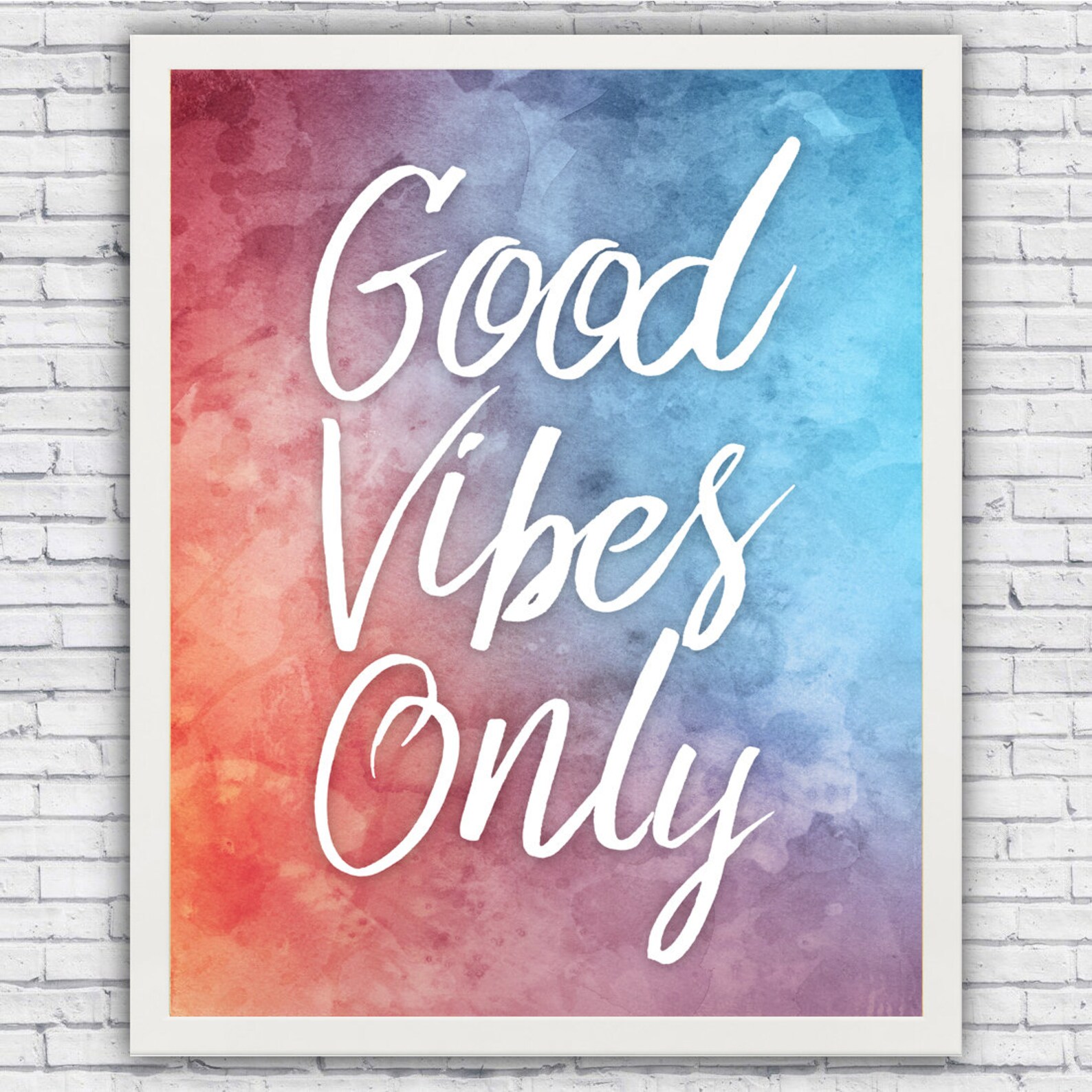 Good Vibes Only Pink & Blue Watercolor Cursive Style Wall Art - Etsy