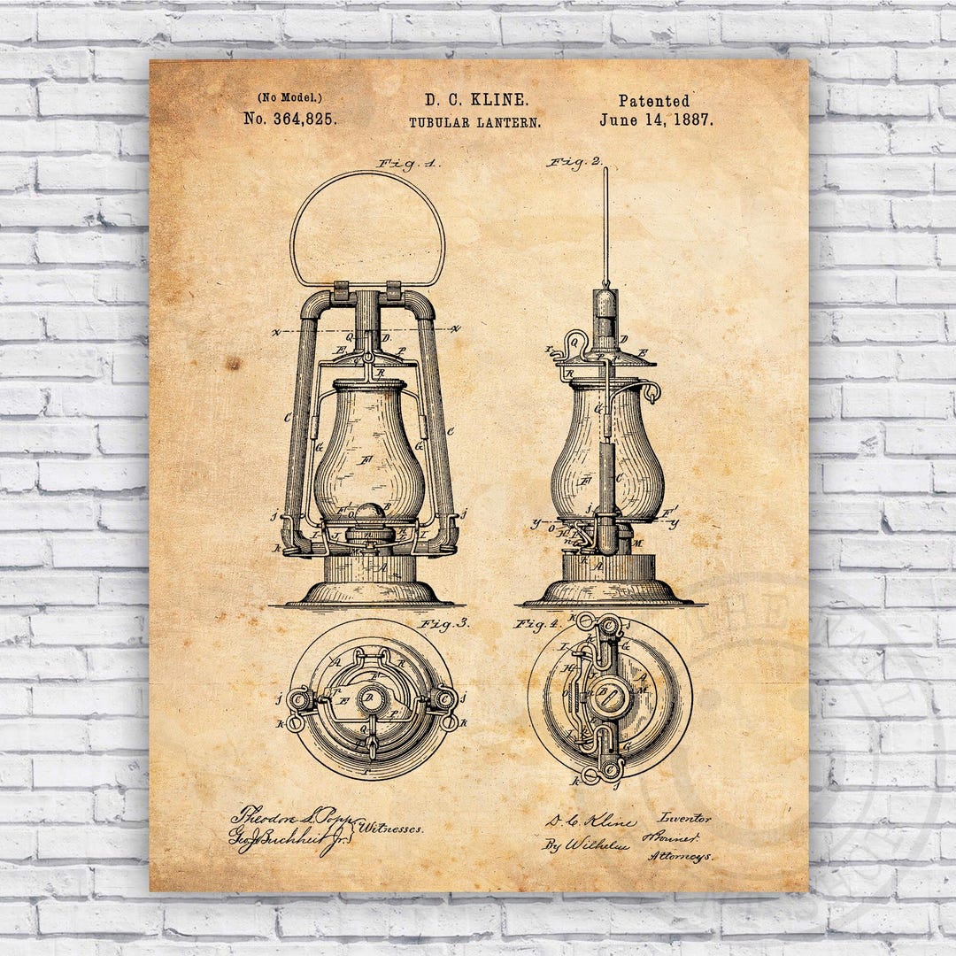 Lantern Camping 1800s Patent Blueprint - Wall Art Print Decor - Size ...