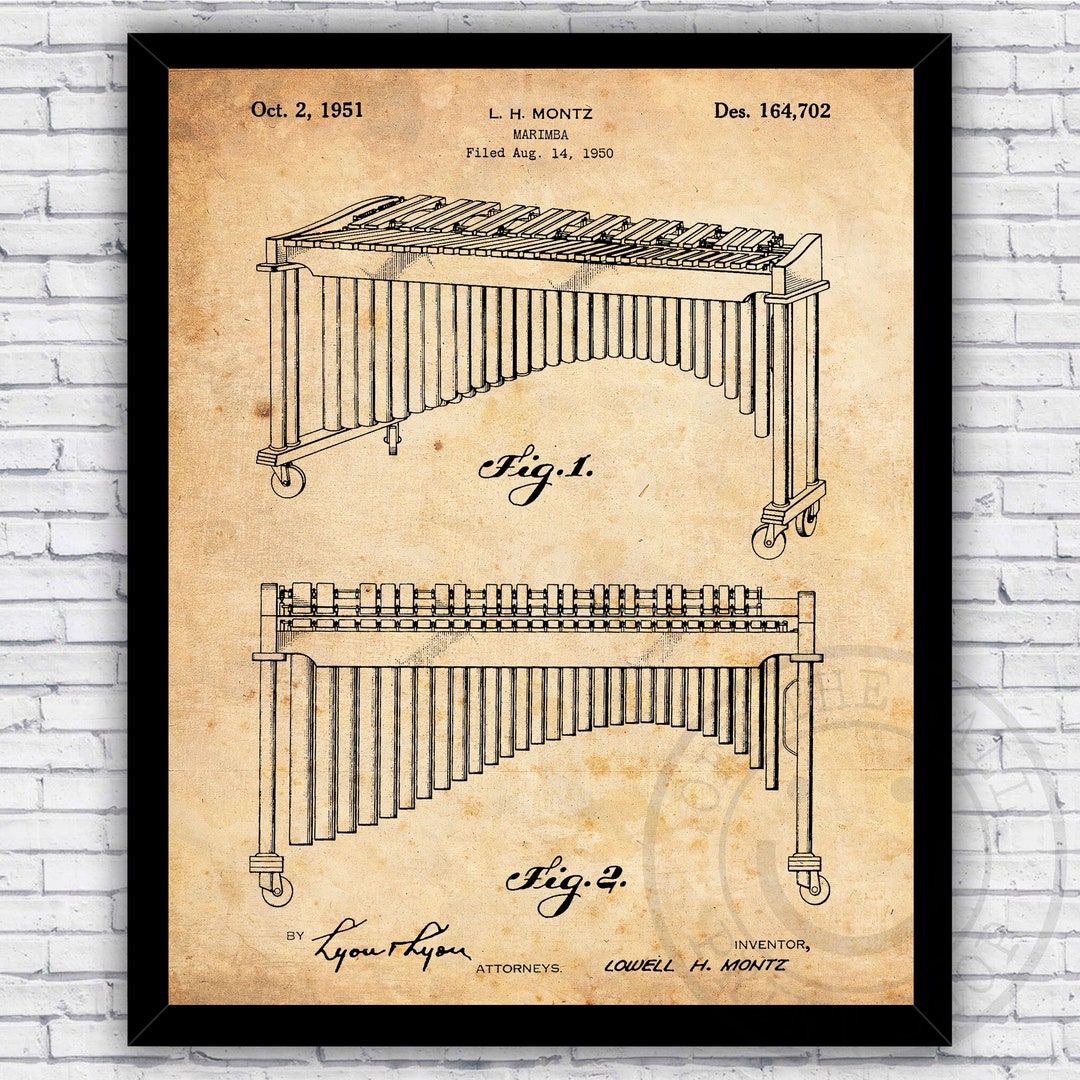 Marimba Patent Blueprint - Wall Art Print Decor - Size and Frame ...