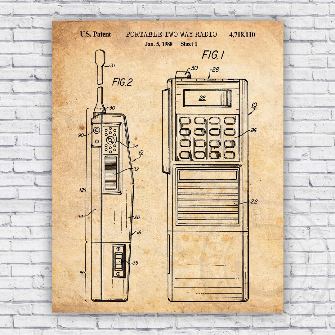 Two Way Radio Handheld Patent Blueprint - Wall Art Print Decor - Size ...