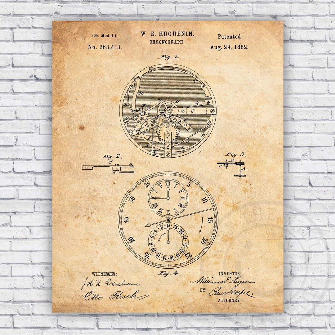 Chronograph Watch Patent Blueprint - Wall Art Print Decor - Size ...