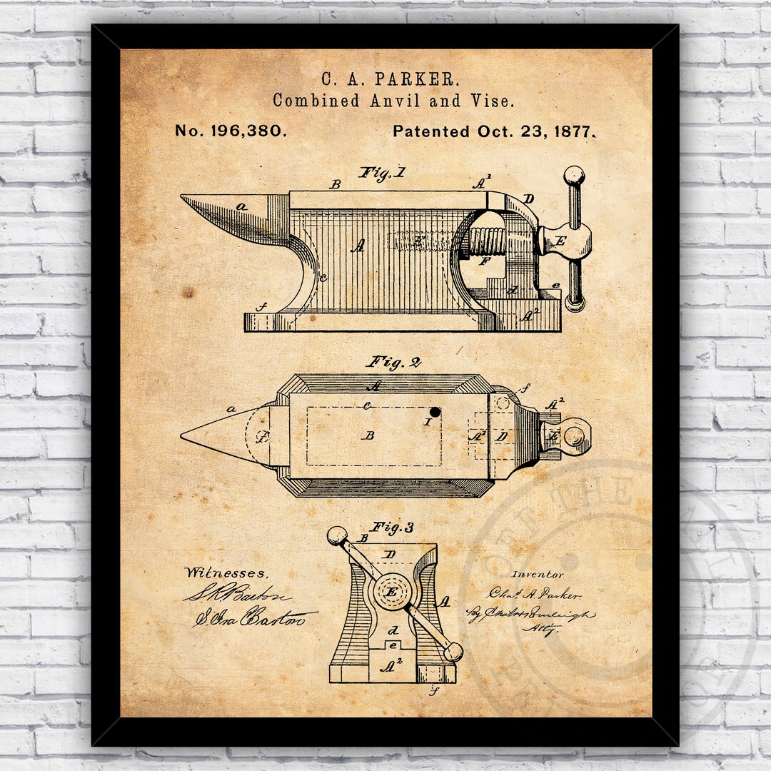 Anvil Vise Tool Patent Blueprint - Wall Art Print Decor - Size and ...
