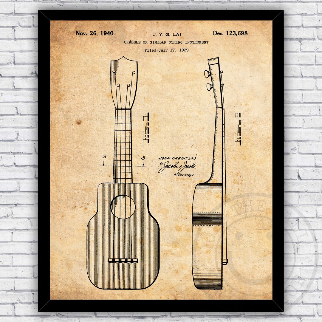 Ukulele Patent Blueprint - Wall Art Print Decor - Size and Frame ...