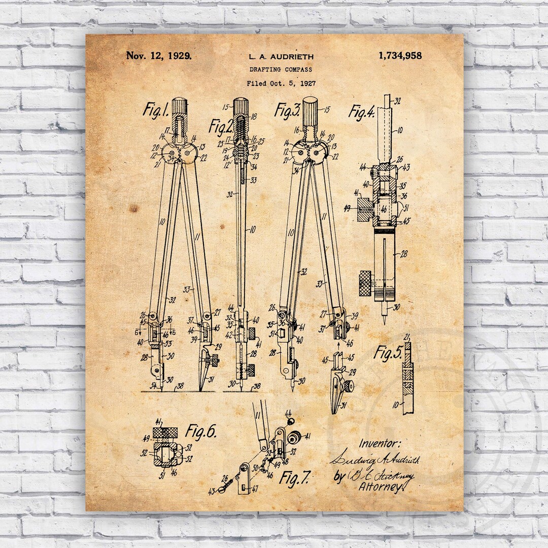 Drafting Compass Blueprint - Wall Art Print Decor - Size Options - Etsy