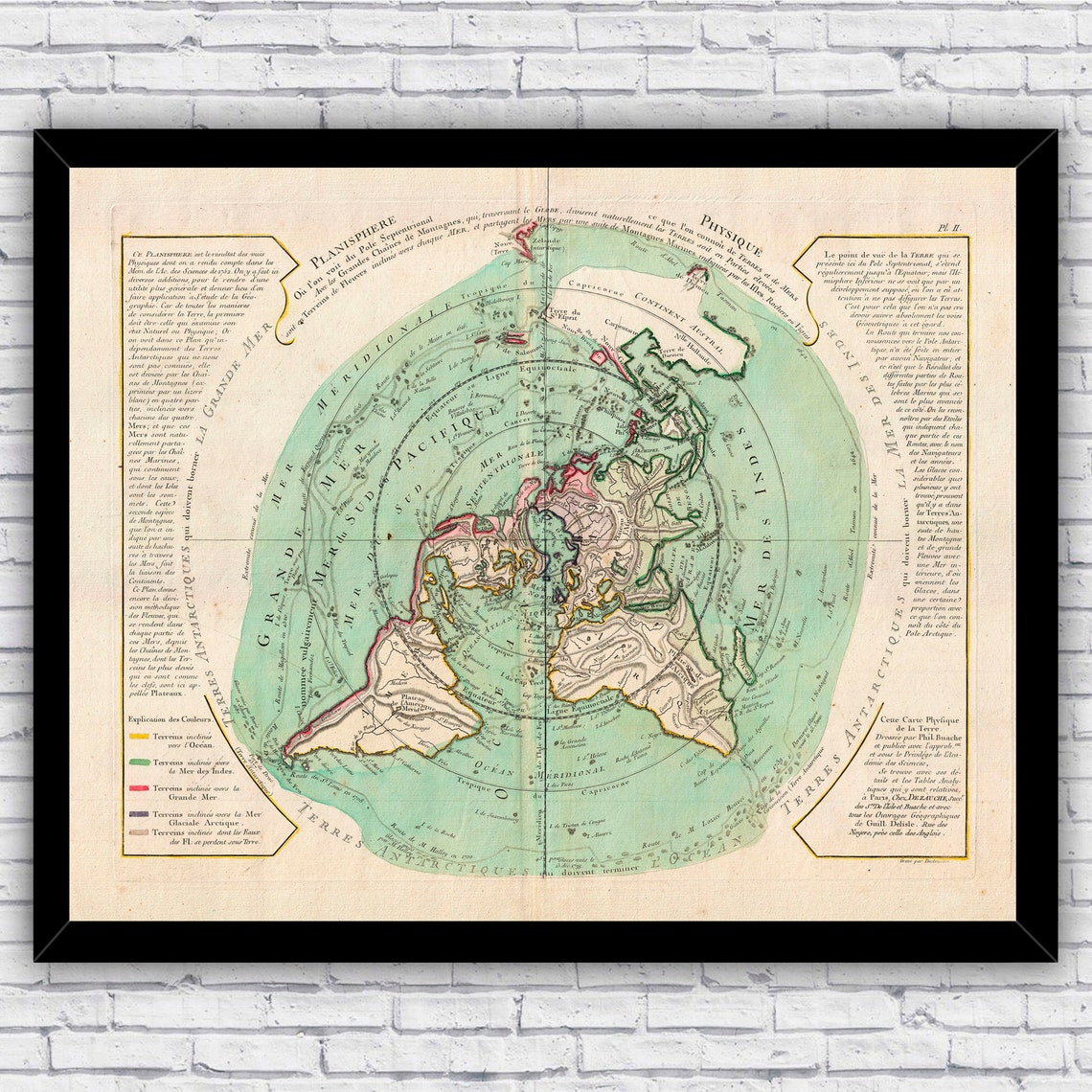 Flat Earth 1700s Polar Projections World Map Wall Art Repro - Etsy
