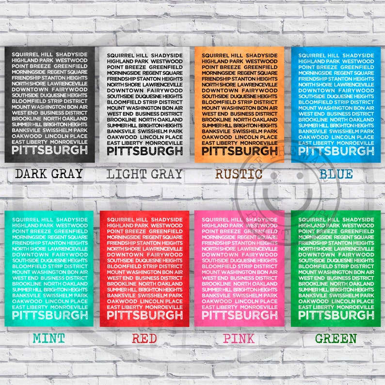 Pittsburgh Pennsylvania Neighborhood Local Names Typographic | Etsy