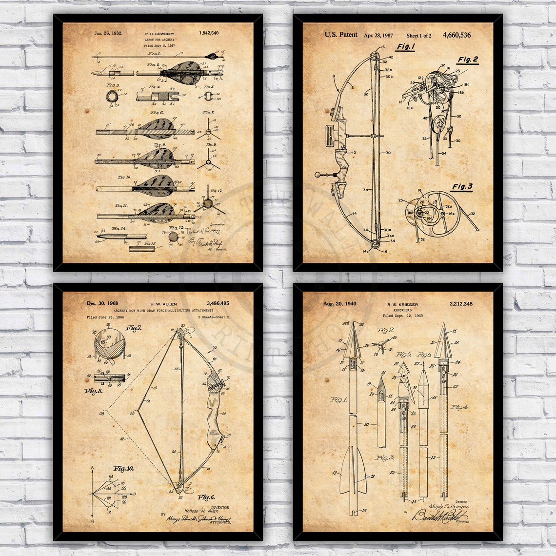 Archery Bows Arrows Outdoorsman Sports Patents Four Pack - Etsy