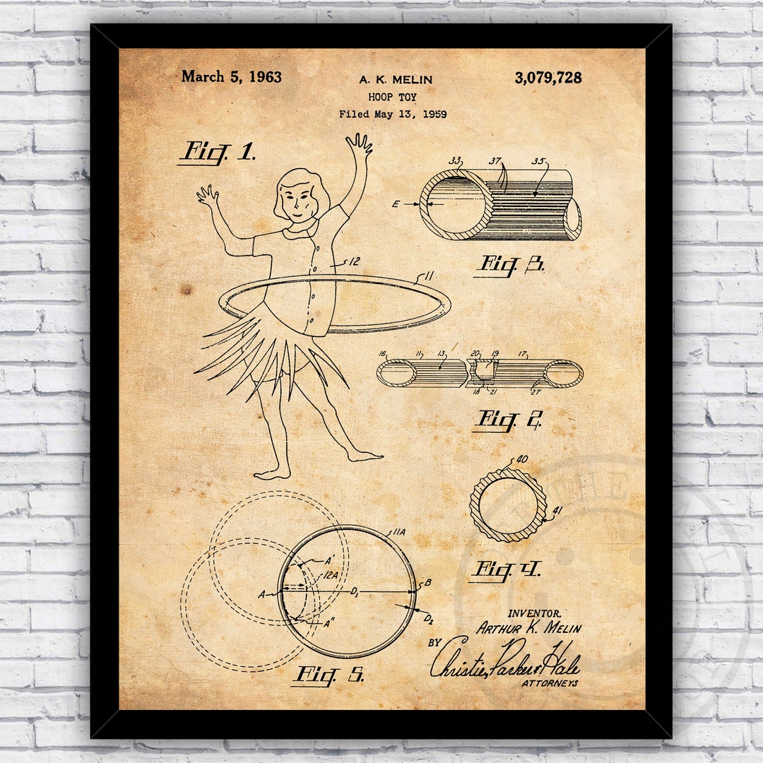 Hula Hoop Toy Patent Blueprint - Wall Art Print Decor - Size and Frame ...
