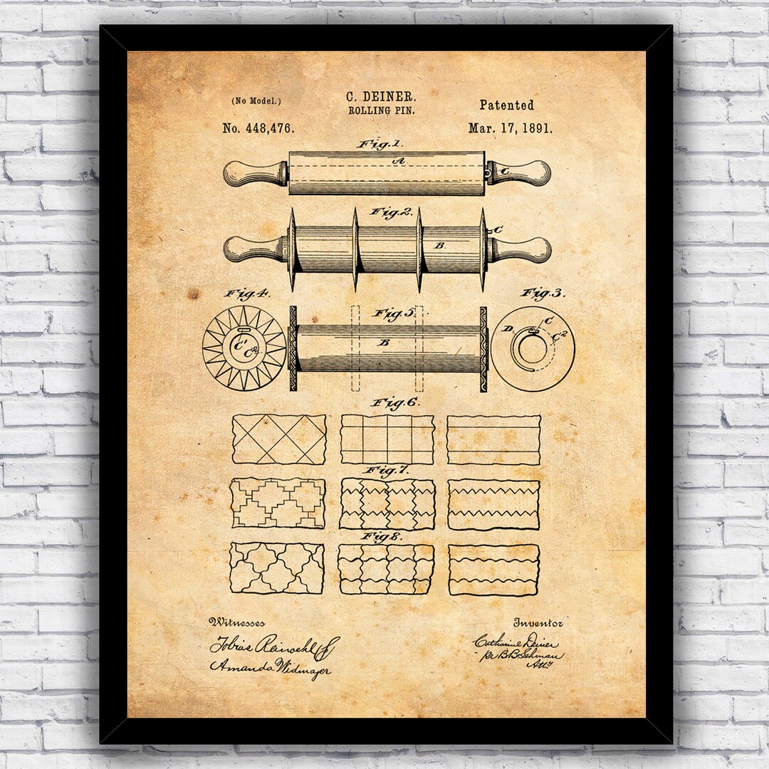 Baking Rolling Pin Kitchen Appliance Patent Blueprint - Wall Art Print ...