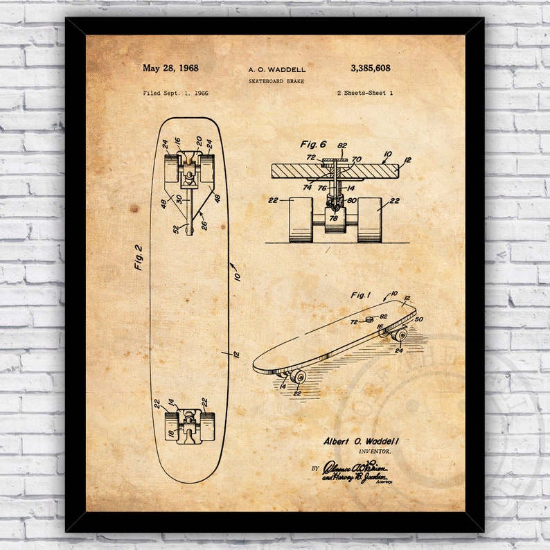 Skateboard Vintage Skating Sports Patent Blueprint Wall Art - Etsy