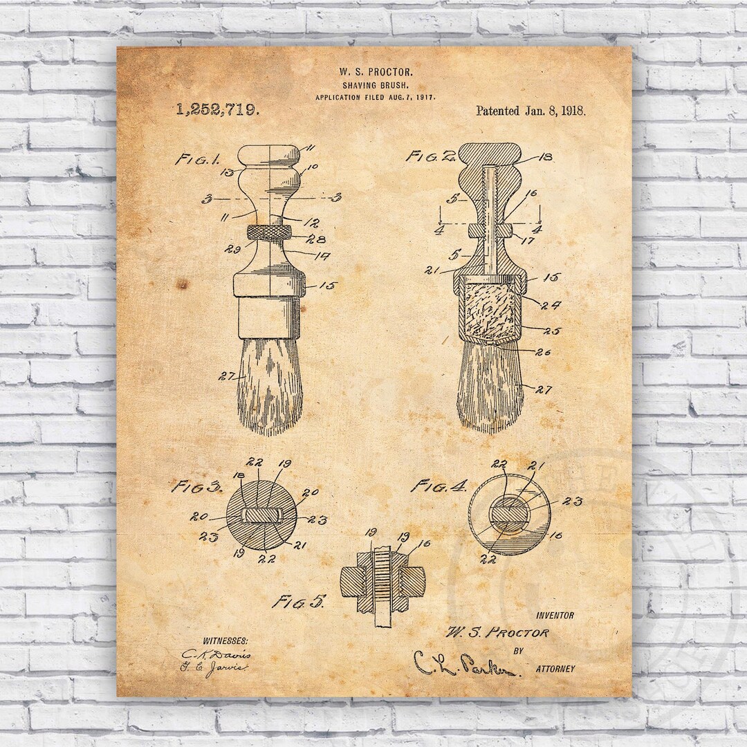 Shaving Brush Barber Patent Blueprint - Wall Art Print Decor - Size ...