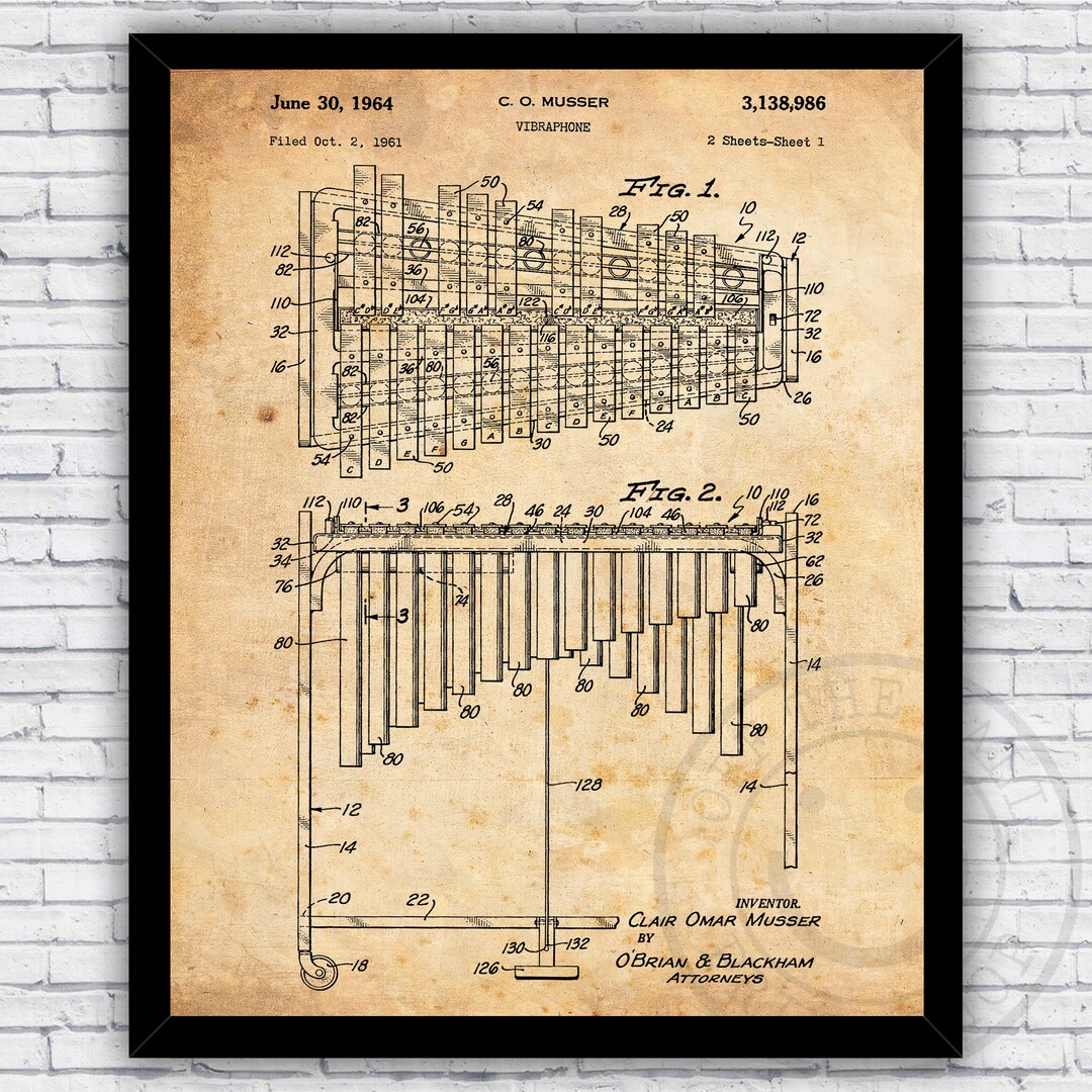 Vibraphone Percussion Patent Blueprint Wall Art Print Decor Size and Frame Options - Etsy