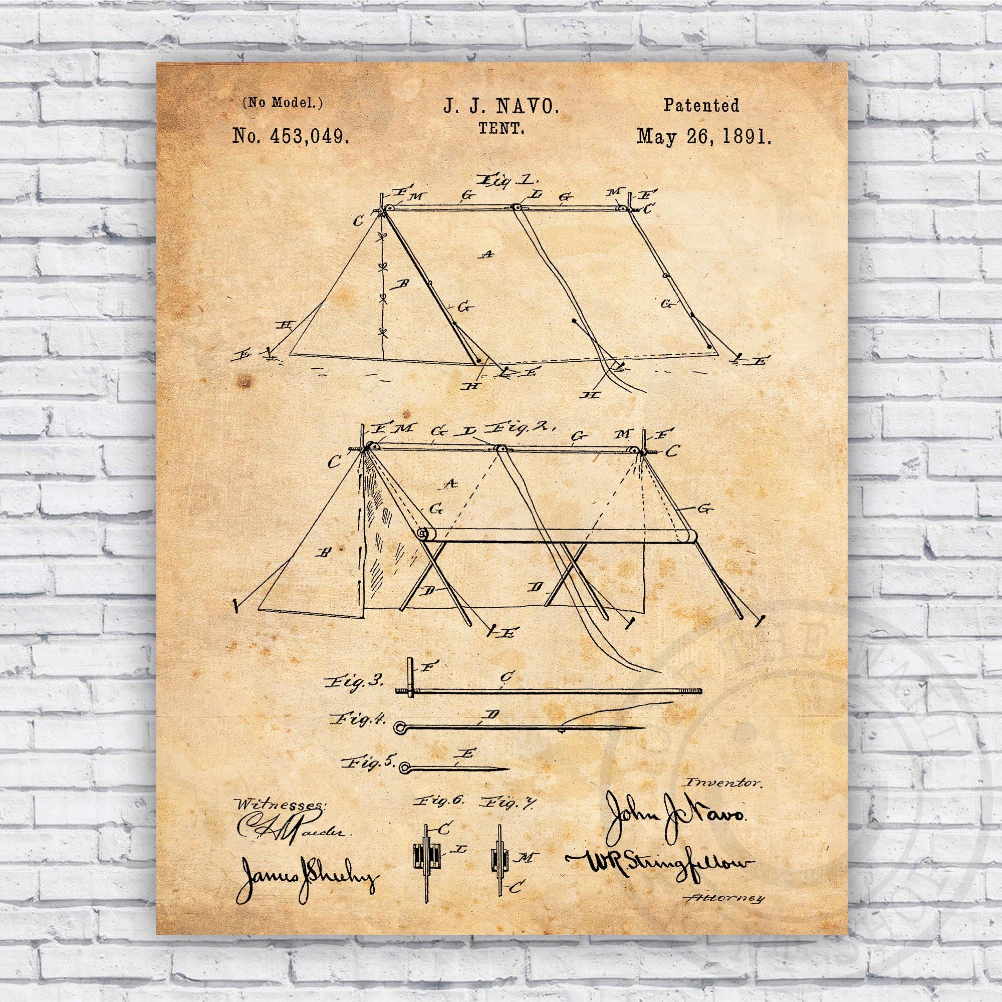 Tent Camping Patent Blueprint - Wall Art Print Decor - Size Options - Etsy