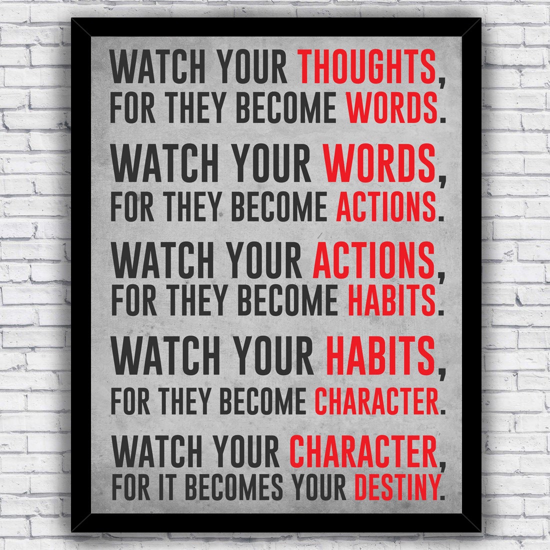 Watch Your Thoughts Motivational Saying Wall Art Print Decor | Etsy