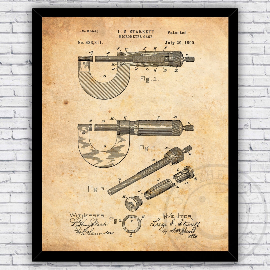 Patent Depicting Starrett Micrometer Gauge Tool Blueprint - Wall Art ...