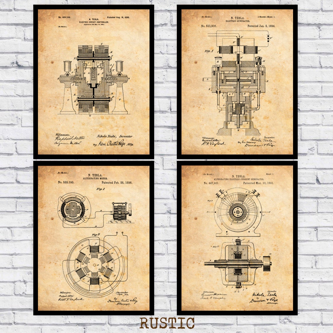 Nikola Tesla Electrical Engineering Patent Blueprints - Wall Art Decor ...
