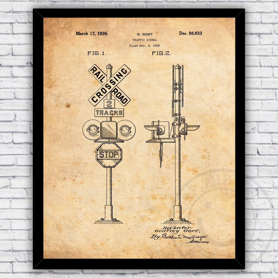 Railroad Train Crossing Signal Sign Patent Blueprint Wall Art Print ...