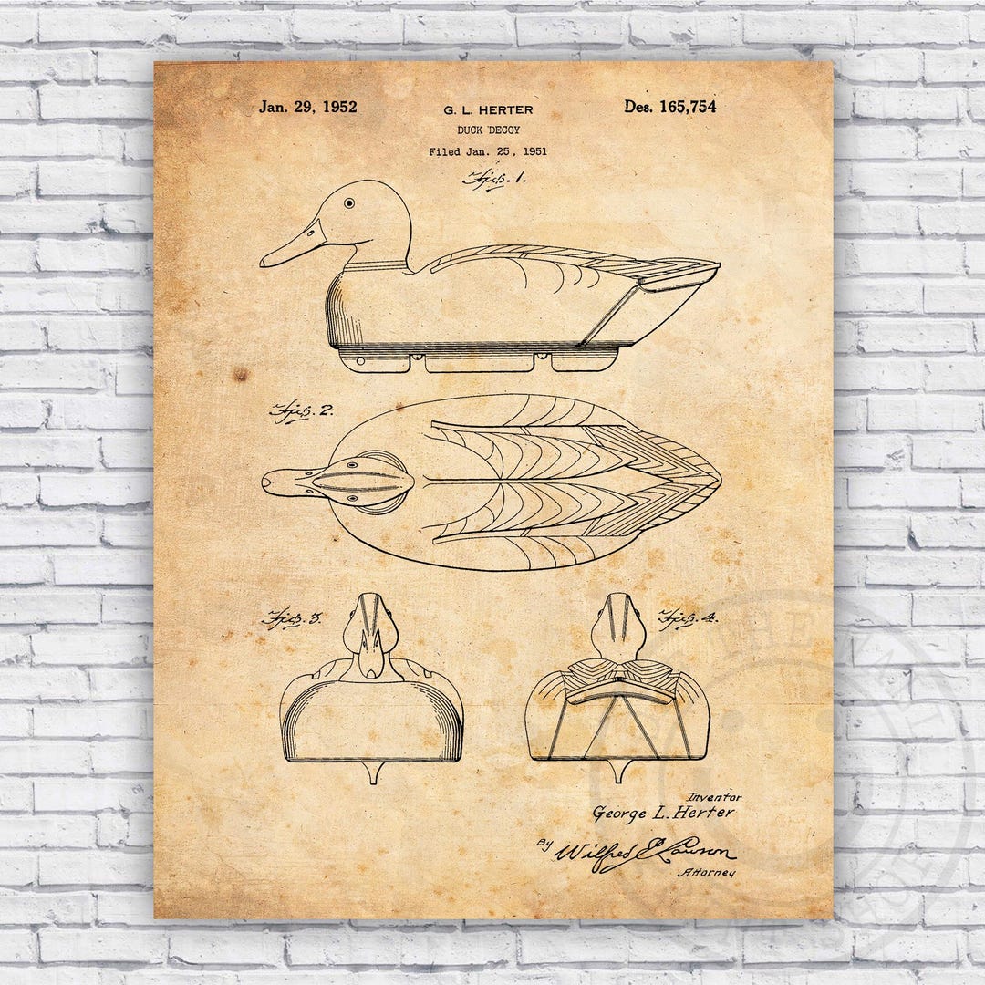 Duck Decoy Hunting Patent Blueprint - Wall Art Print Decor - Size ...