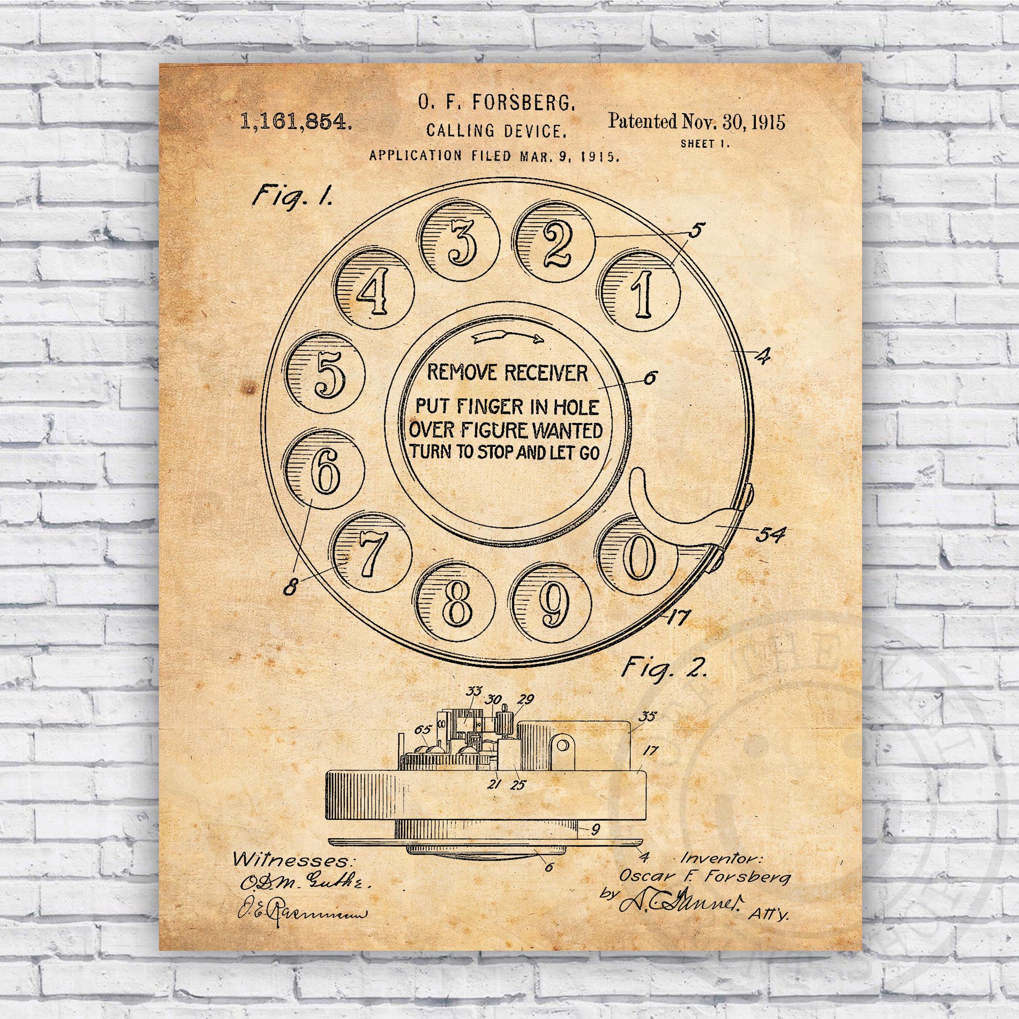 Rotary Phone Dial Patent Blueprint - Wall Art Print Decor - Size ...