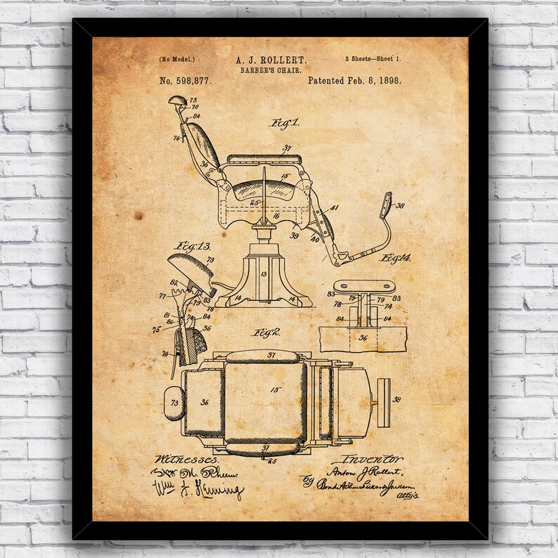 Barber Chair Old School 1890s Patent Blueprint Wall Art - Etsy